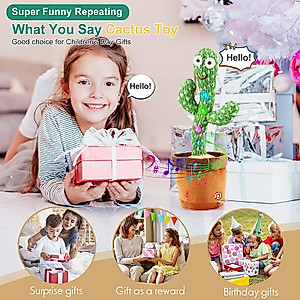 MIAODAM Volume Adjustable Dancing Cactus, Colorful Glowing Talking Cactus Toy, Repeating What You Say Cactus Toys Singing 120 Songs Cactus Plush Eletronic Baby Toys Funny Creative Kids Toy