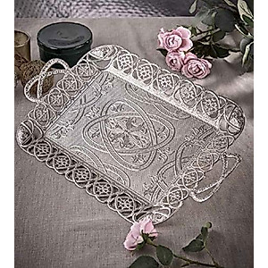 LaModaHome Golden Tea Coffee Serving Tray Set - VIP Special Serving Turkish, Arabic, Moroccan Coffee Tray New Ottoman Silver Tea Serving Tray