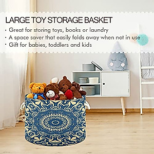 Kigai Floral Mandala Pattern Cotton Rope Basket Large Collapsible Baby Laundry Basket Blanket Basket Kid's Toy Storage Basket Organizer for Nursery Bedroom Home Decor