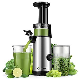 GDOR Compact Juicer Machines, Cold Press Juicer for Fruits & Vegetables, Masticating Juicer with 60NM DC Motor, Slow Juicer with Low Noise, 20 Oz Juice Cup, Easy to Clean, BPA-free,Silver