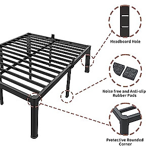 ROIL 14 inch Twin Bed Frames with Headboard Hole and Round Corner Legs Mattress Retainers 3500LBS Heavy Duty Steel Slats No Box Spring Needed Platform Noise-Free Underneath Storage Easy Assembly