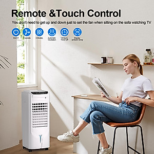 Uthfy Portable Air Conditioners, 32" Swamp Cooler Evaporative Air Cooler with 4.2 Gal Tank, Remote, 120° Oscillation Cooling Fan with 3 Speeds, 12H Timer, 3 In 1 Tower Fan thats Blow Cold Air for Room