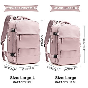 coowoz Large Travel Backpack For Women Men,Carry On Backpack Flight Approved,Hiking Backpack Waterproof Outdoor Rucksack Casual Daypack Fit 15.6 Inch Laptop Shoes Compartment (Pink Purple-L)