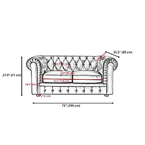 Modern Classic Sofa BIGMAII Blue Faux Leather Upholstered Chesterfield 3 Seater Couch Rolled Arm Loveseat for Living Room - 75" L