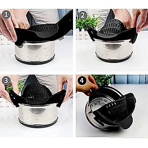 Clip on Strainer for Pots Pan Pasta Strainer, Silicone Food Strainer Hands-Free Pan Strainer, Clip-on Kitchen Food Strainer for Spaghetti, Pasta, Ground Beef Fits All Bowls and Pots, Black