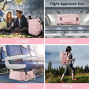 Travel Backpack for Women, Carry On Backpack with USB Charging Port & Shoe Pouch, TSA 15.6inch Laptop Backpack Flight Approved, College School Bag Casual Daypack for Weekender Business Hiking, Pink