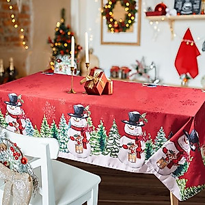 ARIDUR Square Christmas Tablecloth 52x52 Inch with Snowman and Snowflake Patterns,Red Jacquard Damask Fabric Table Cloth for Holiday Decoration and Winter