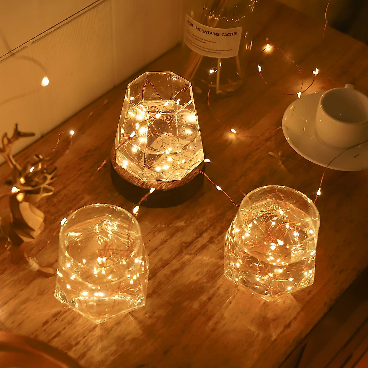 Whalegend Outdoor Lights 2 Pack 33ft 100LED Battery Powered Copper Wire String Lights 8 Modes with Remote Control for Bedroom Christmas Party Home Wedding Decorations Garden Indoor Decor Warm White