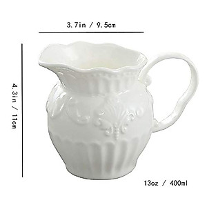 FUYU Relief White Ceramic Creamer and Sugar Bowl Set Coffee Serving Set Cream Pitcher