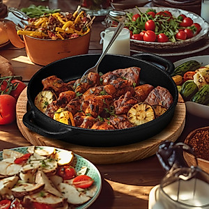 Jingmore 2 Pcs Cast Iron Fajita Skillet Pan 8 Inches Round Plate Sizzling Pan with Removable Handle and Trivet Cast Iron Frying Pan Nonstick Oven Safe Cookware, Pizza Oven and BBQ Accessories Black