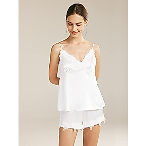 AW BRIDAL White Bridesmaid Bride Pajamas Silk Pajama Set for Women Lace Trim Sexy Camisole Shorts Pj Set Two Pieces, White XL