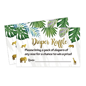Diaper Raffle Tickets, Baby Shower Invitations Insert Cards, Baby Shower Game (50 Pack) Jungle Safari, Green