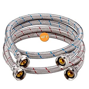 Premium Stainless Steel Washing Machine Hoses - 4 Ft Burst Proof (2 Pack) Red and Blue Striped Water Connection Inlet Supply Lines for Washer, Washer Hoses from Wellup
