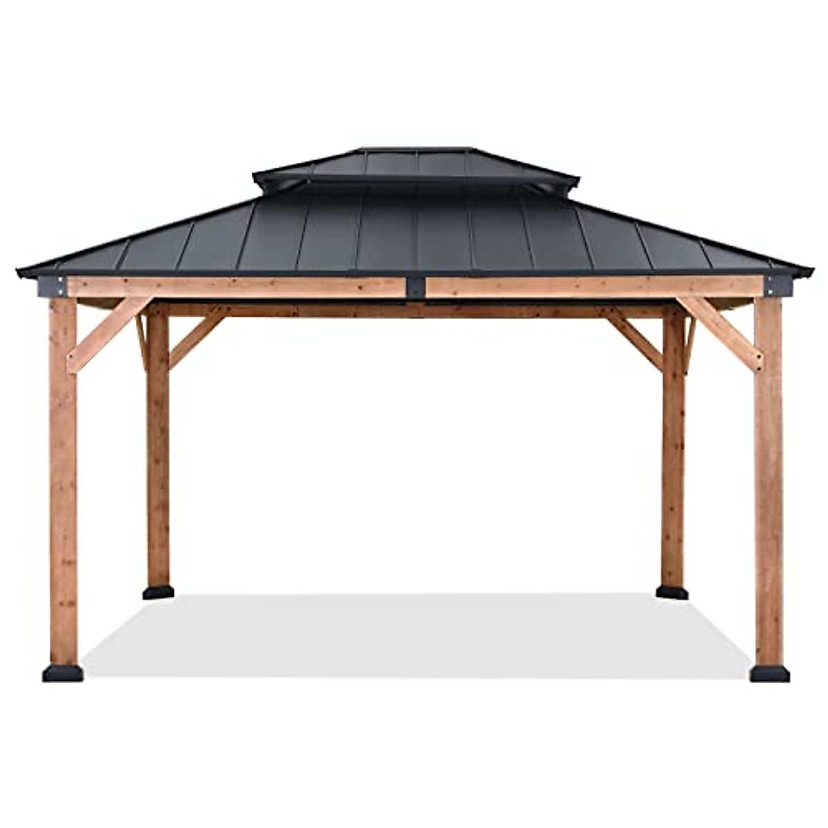ABCCANOPY Wood Gazebo 11x13 - Outdoor Patio Wooden Gazebo with Hardtop Metal Double Roof for Garden, Backyard and Deck