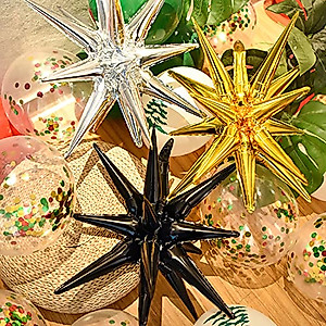 BlingABC Star Foil Balloons Gold Explosion 6PCS 14 Point Cone Balloons Magic Starburst Balloons Large for Wedding Anniversary Backdrop Birthday Party Decorations(27 & 22 inch)