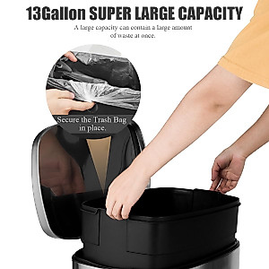 Goplus 13.2 Gallon/ 50 L Kitchen Trash Can, Anti-Fingerprint Touchless Waste Bin with Soft-Closing & Stay Open, Step-On Stainless Steel Garbage Can for Living Room Home Office
