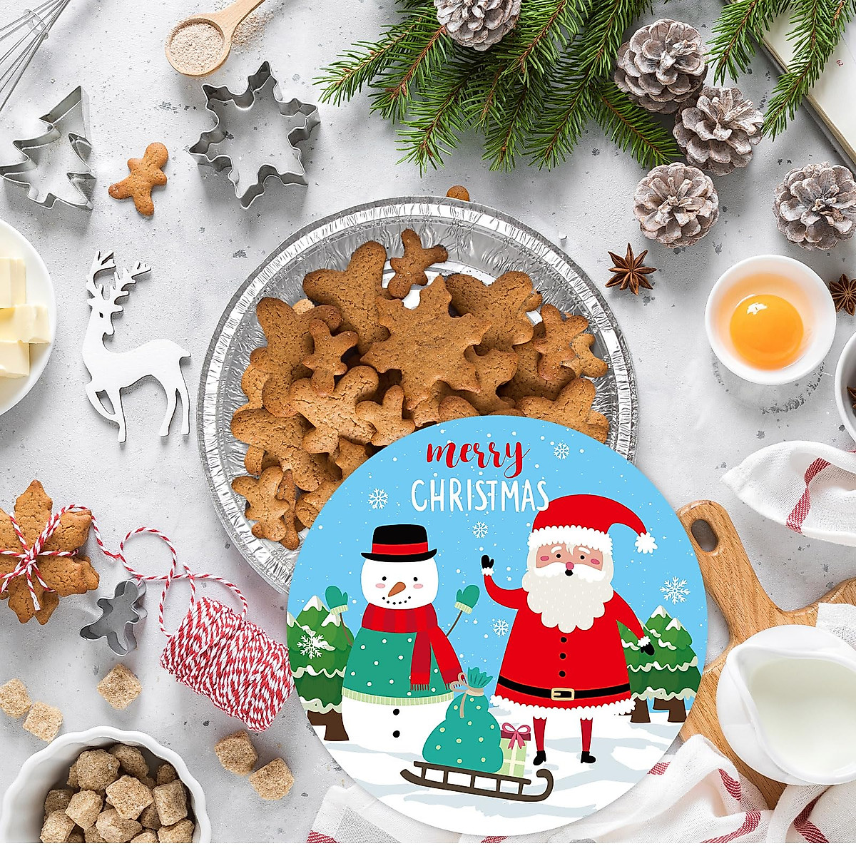 WorldBazaar Christmas Aluminum Food Containers with Lids 36PCS Christmas Disposable Lefover Containers Round Holiday Foil Tins Food Storage Pan Christmas Party Supplies