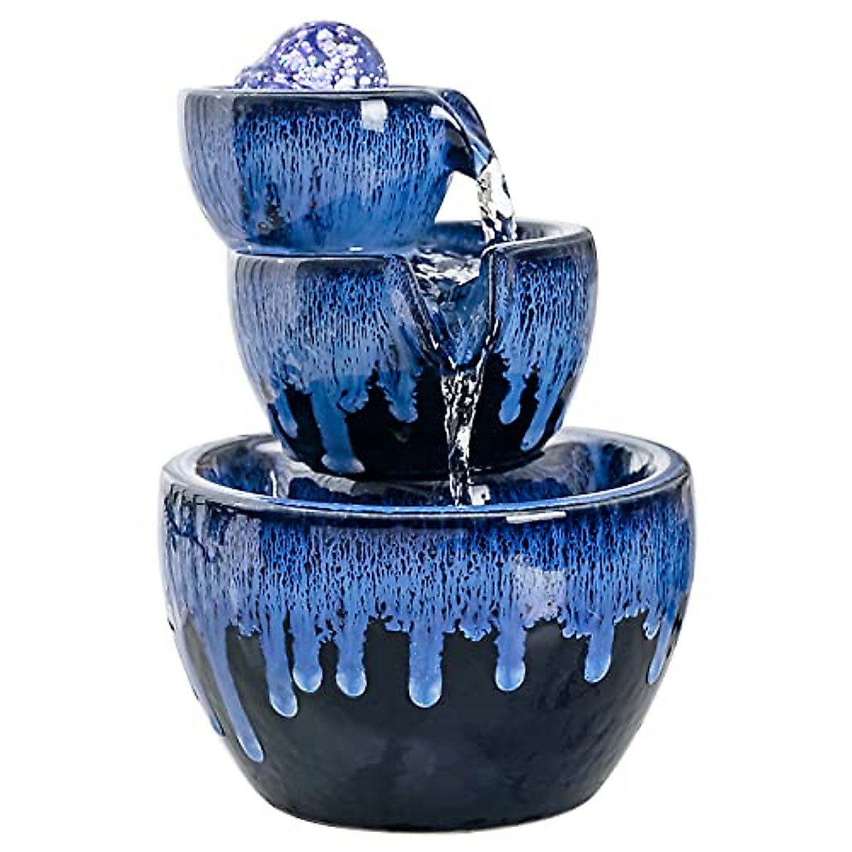 Ceramic Tabletop Fountain with Ball for Indoor Table Desk Office Home Decoration (Blue)