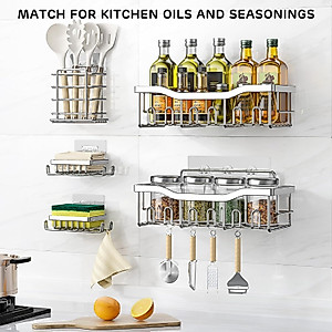 XIWAMA Shower Organizer No Drilling, 5 Pack Rustproof Stainless Steel Shower Shelves, Thickened Shower Caddy with Soap Holder and Hooks, Large Capacity Shower Shelf for Bathroom and Kitchen (Silver)