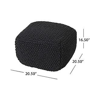 Christopher Knight Home Joyce Knitted Cotton Square Pouf, Dark Grey Small