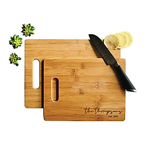 Personalized Bamboo Cutting Board, Wedding Gift, Family Name, Engraved Wood Board 2 Sizes, Anniversary (Bamboo)