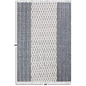 Casavani Hand Block Printed Cotton Dhurrie Striped Tassel Rug Boho Area Rug Easy Care Washable Rugs for Doormat Entryway Living Room Bedroom Hallway Balcony 6x6 Feet Square