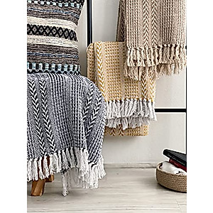 Chardin home Beige Braided Waffle Weave Throw, 50x60 Inch Recycled Cotton- Large, Wearable, Breathable, Skin-Friendly Everyday use Blanket for Couch, Bed, Sofa - Soft Lightweight Picnic Rug