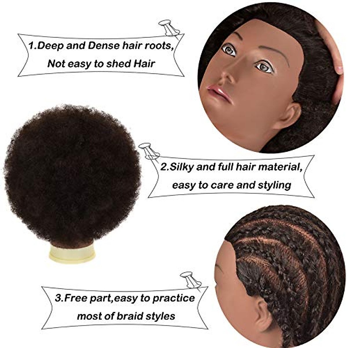 Kalyx Mannequin Head African American 100% Human Hair Cosmetology Afro Hair Manikin Head for Practice Styling Braiding(9INCH)