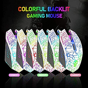 5 in 1 Combo Set Gaming Keyboard and Mouse, 12W HD Horn, Optical Mouse, Gaming Headset, RGB Dazzling Backlight Wired 104 Key Computer Keyboard (White)
