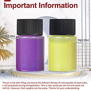 CHANGTIKEJI Mica Powder，48 Colors - 10g/Bottle of Natural Pigment Powder for Epoxy Resin，Soap Making，Candle Making,Lip Gloss,Car Freshies,Dye,Nail Polish,Bath Bombs