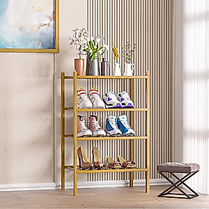 OYREL 4 Tier ,100% Natural Bamboo Wooden ,Stackable ,Narrow Shoe Rack Organizer,Entryway Shoe Rack,Small Shoe Rack Wood, for Closets,Shoe Stand