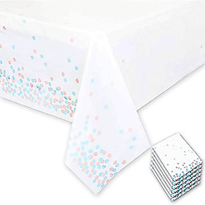 Plastic Table Covers with Pink and Blue Confetti for Gender Reveal (54 x 108 in, 6 Pack)
