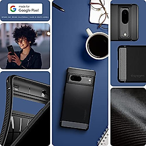 Spigen Rugged Armor Pixel 7 Case (2022) - Matte Black, Carbon Fiber, Shock-Absorbent