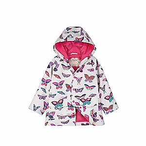 Hatley Girls' Little Button-Up Printed Rain Jacket, Groovy Butterflies, 2 Years