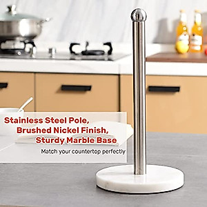 Heavy Weighted Paper Towel Holder, Easy One-Handed Design for Kitchen Stand Paper Towel Dispenser, Sturdy Base for Standard Paper Towel Rolls and Mega Paper Towel Roll (Silver Brushed)