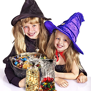 Boao 150 Pcs Halloween Cellophane Treat Bags Clear Plastic Candy Bags with 150 Twist Ties 11 Inch Pumpkin Spider Web Halloween Goodie Bags for for Snacks Cookies Gift Kids Halloween Party Favor