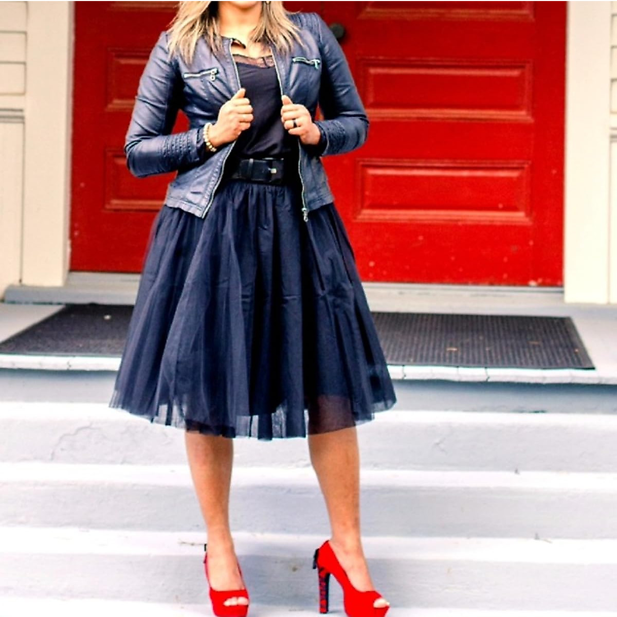 WDPL Women's A Line Short Knee Length Tutu Tulle Prom Party Skirt Large Black