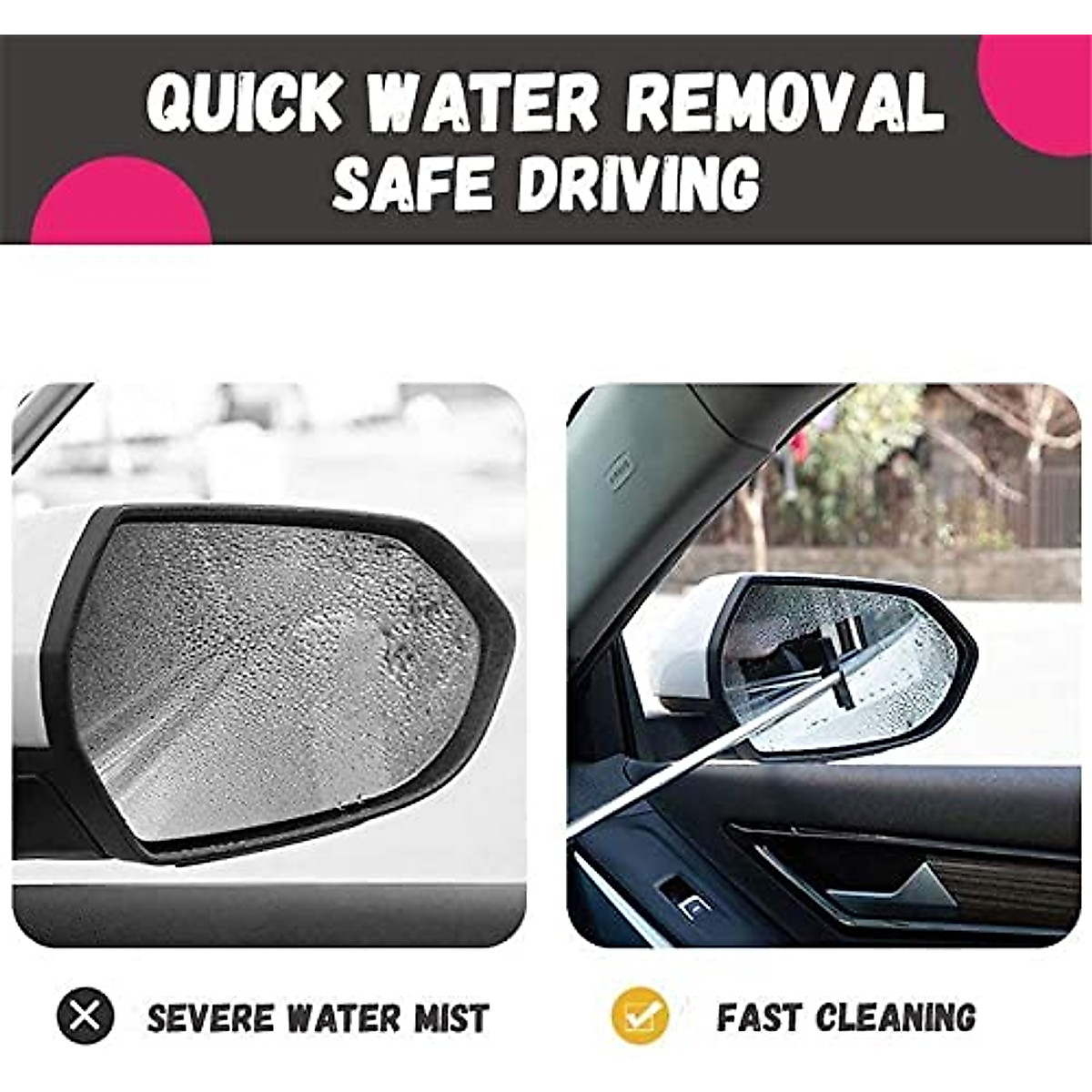 Portable Retractable Rear-View Mirror Wiper, Length Up to 98cm, Car Snow Scraper and Brush Shovel, Waterproof Anti-Fog Glass Mirror Cleaning Supplies (Black)