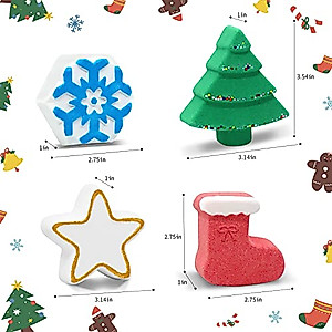 Christmas Bath Bombs for Kids, Christmas Gift Set Bath Bombs for Boys and Girls with Santa Snowflake Christmas Sock Star, 4-Pack Set in a Gift Box Christmas Stocking Stuffer Bubble Bath Bath Bomb Set