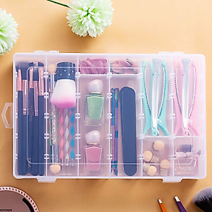 36 Grids Plastic Organizer Box with Adjustable Diviers for Beads Crafts Jewelry Fishing Tackles Earring Container Tool ((1.7In1.1In) 36Grid)