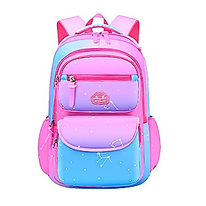 Reorzon Kids Primary School Backpack for Girls Toddler Kindergarten Preschool Starry Sky Gradient School Bookbag