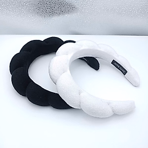 DADHOT Spa Headband for Women - Spa Headband Sponge & Terry Towel Cloth Fabric Hair Band for Face Washing, Makeup Removal, Shower, Hair Accessories,Skincare (Black)