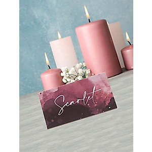 Summer-Ray 48 Burgundy Watercolor Dual-Sided Place Cards Wedding Seating Table Card Escort Card