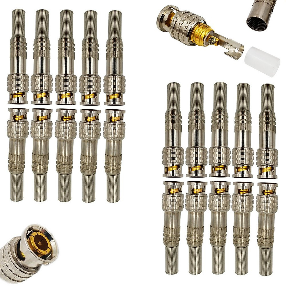 AIMHD 20 Pack BNC Male Connectors RG59 RG6 Coaxial Terminal Gold-Plated Screw On for CCTV Security Video Surveillance Camera Cables