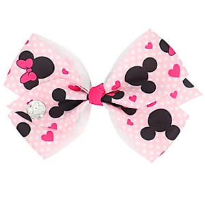 6pc 5" Large Hair Bows for Girls with Heart Emblem (D)