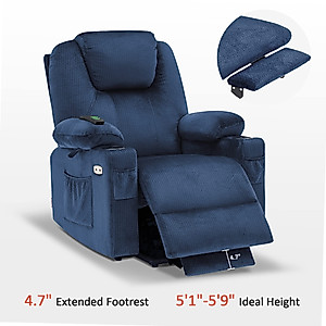 MCombo Medium Power Lift Recliner Chair Sofa with Massage and Heat for Elderly, 3 Positions, Cup Holders, and USB Ports, 2 Side Pockets, Fabric 7040 (Medium, Yale Blue)