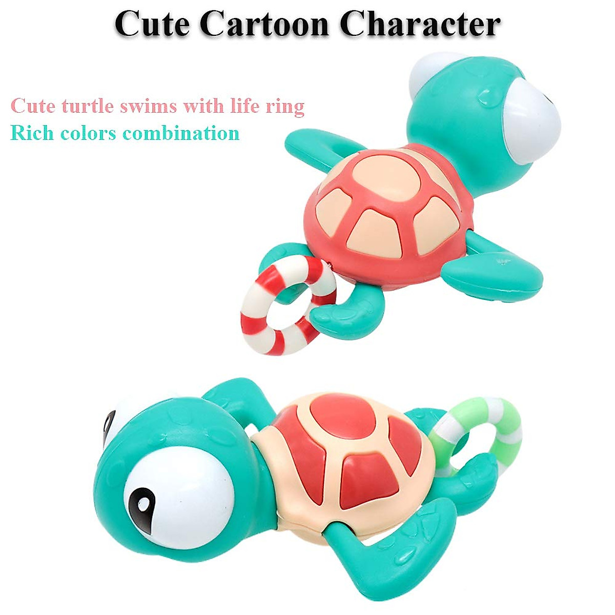 NEXTAKE Pull String Baby Bath Toy Pull & Go Turtle Cute Swimming Turtle Windup Clockwork Bathtub Toy for Toddlers