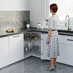 DOWELL 32inch Kidney Shape Chrome Lazy Susan Double Rack Kitchen Cabinet 2 Shelf Set 4001-270-32