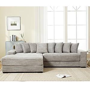 WILLIAMSPACE 111" Sectional Sofa Couch for Living Room, Modern Upholstered L-Shape Sofa 3 Seater Couch with Chaise & Pillows, Contemporary Corner Sofa for Apartment, Corduroy (Left-Facing,Gray)