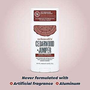 Schmidt's, Aluminum Free Natural Deodorant for Women and Men 24 Hour Odor Protection Certified Cruelty Free Vegan Deodorant oz, Cedarwood + Juniper, 3.25 Ounce